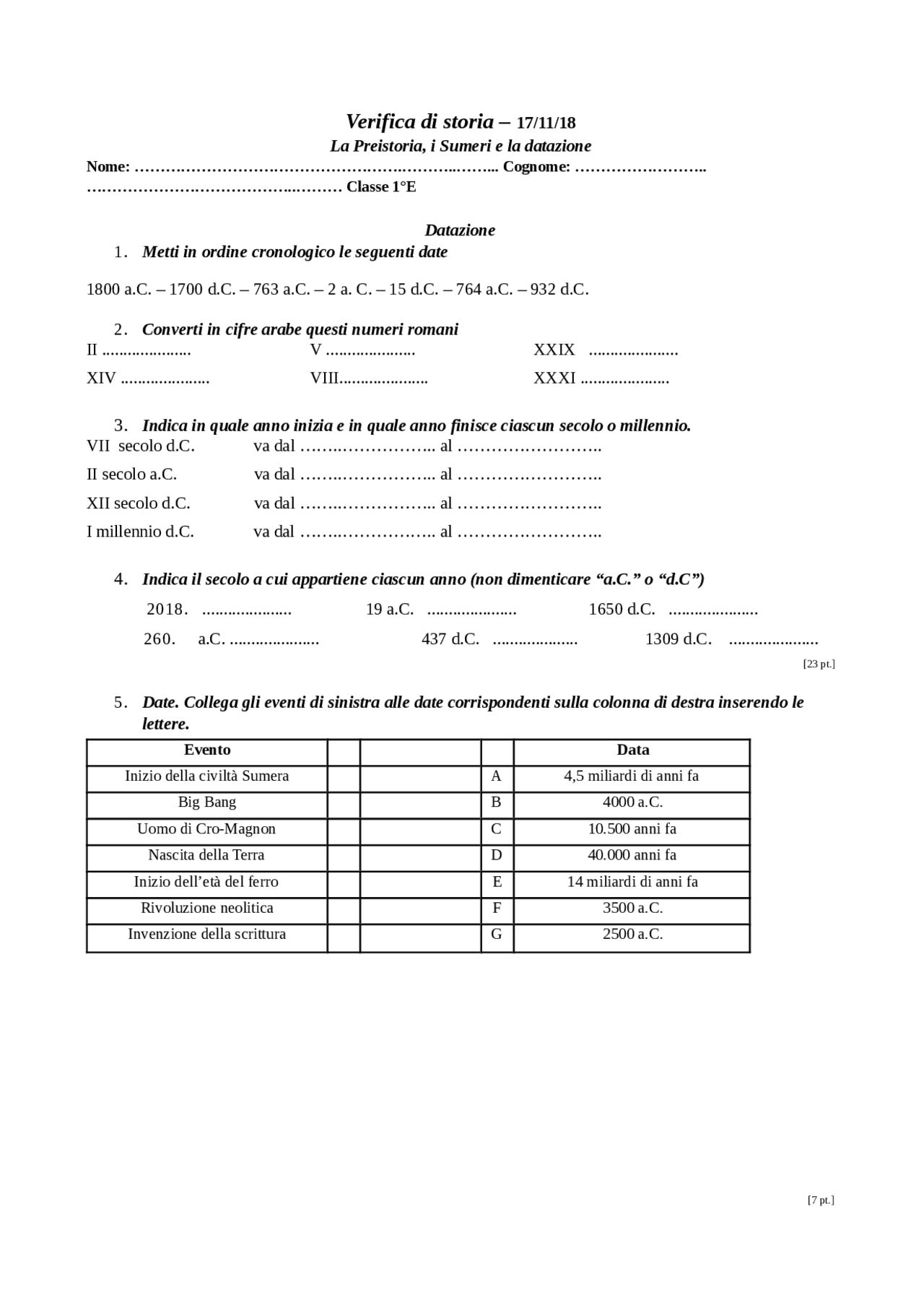 Verifica su Sumeri e datazione - Docsity