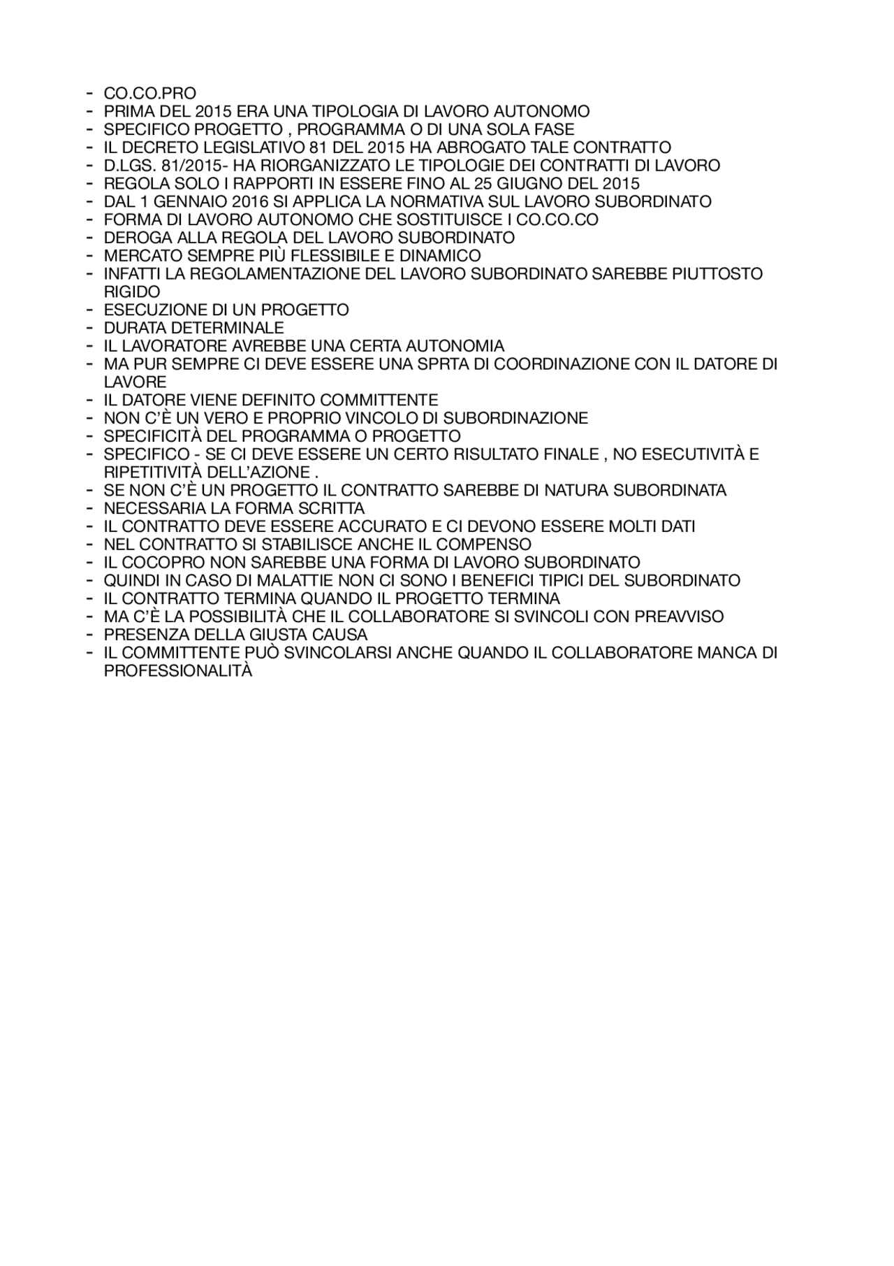 CO.CO.PRO (CONTRATTI DI LAVORO ) - Docsity