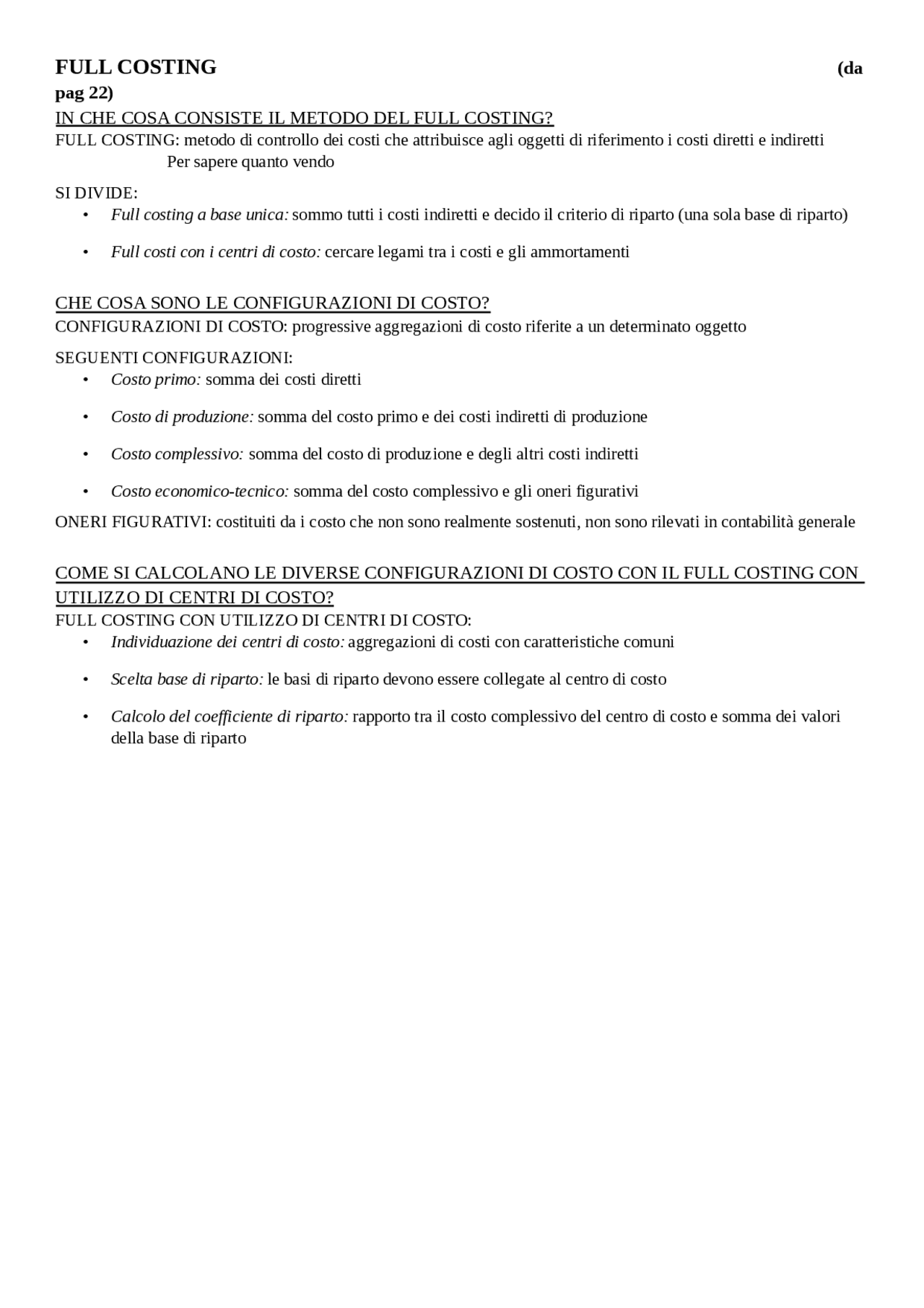 Full Costing E Calcoli Docsity