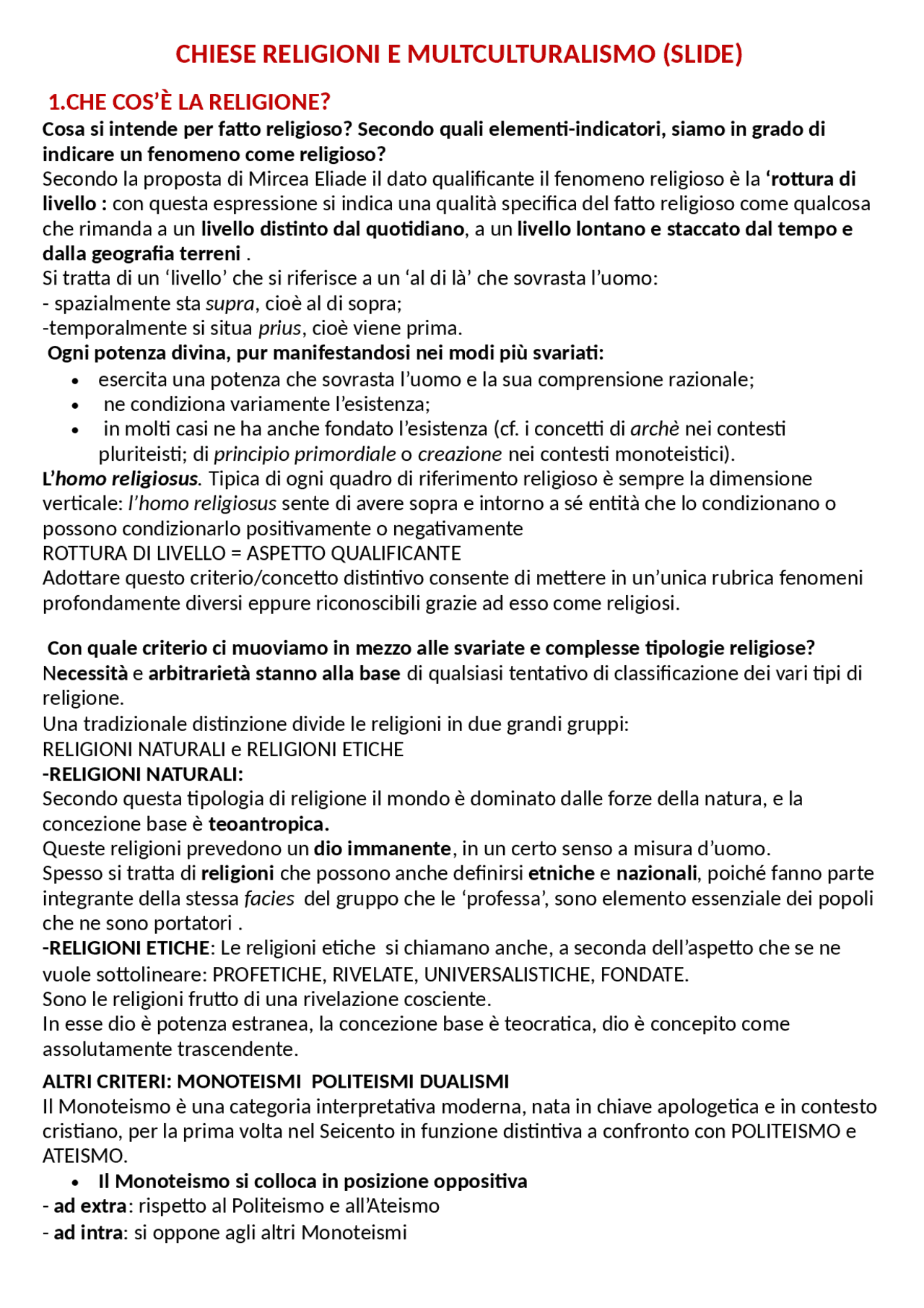 Slides Chiese religioni e multiculturalismo in file word - Docsity