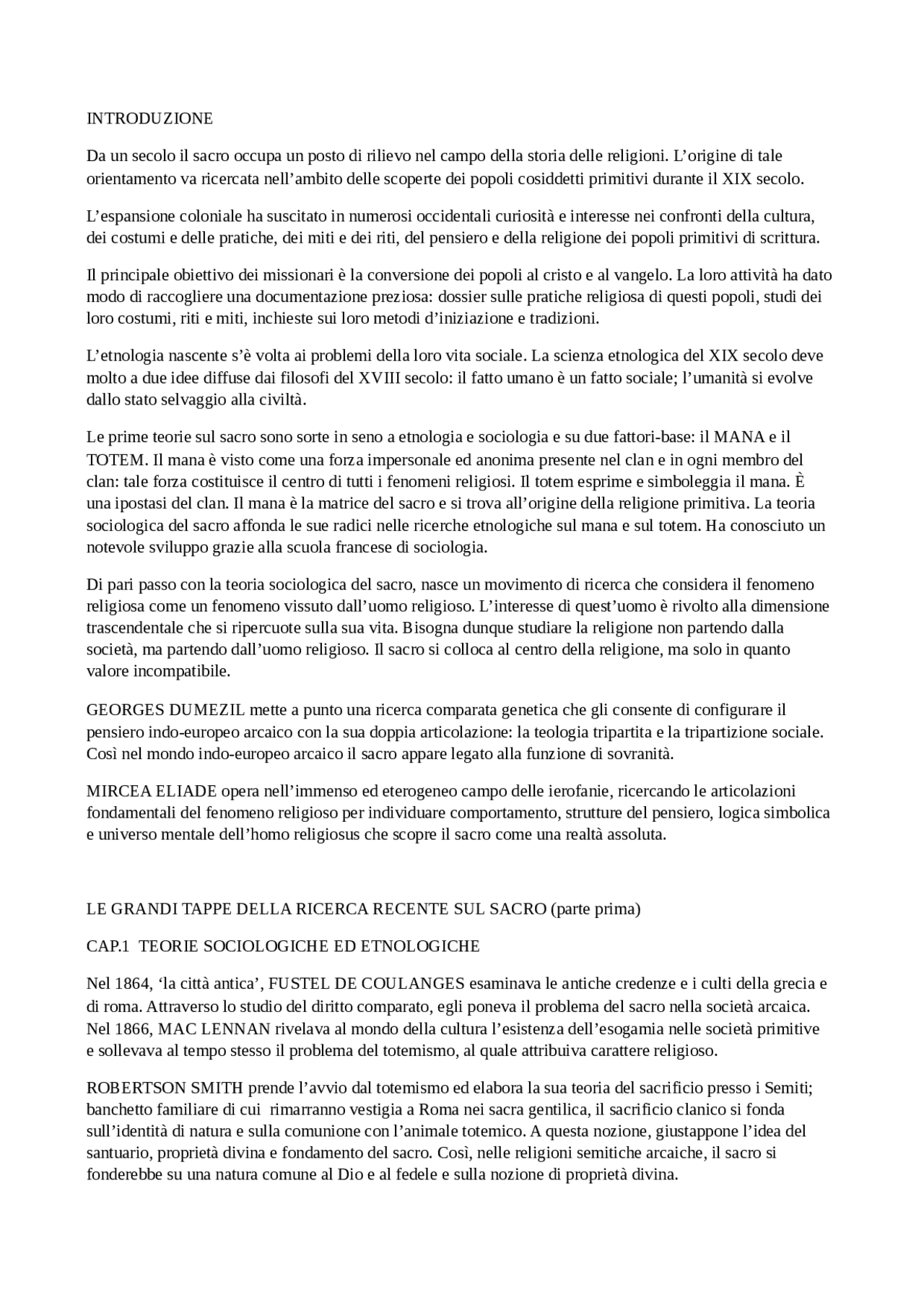 "IL SACRO" Storia delle religioni. Julien Ries - Docsity