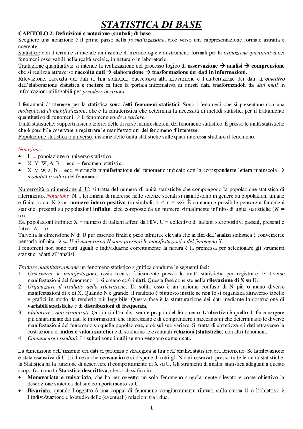 Riassunto Di Statistica Sbobinature Di Statistica Docsity