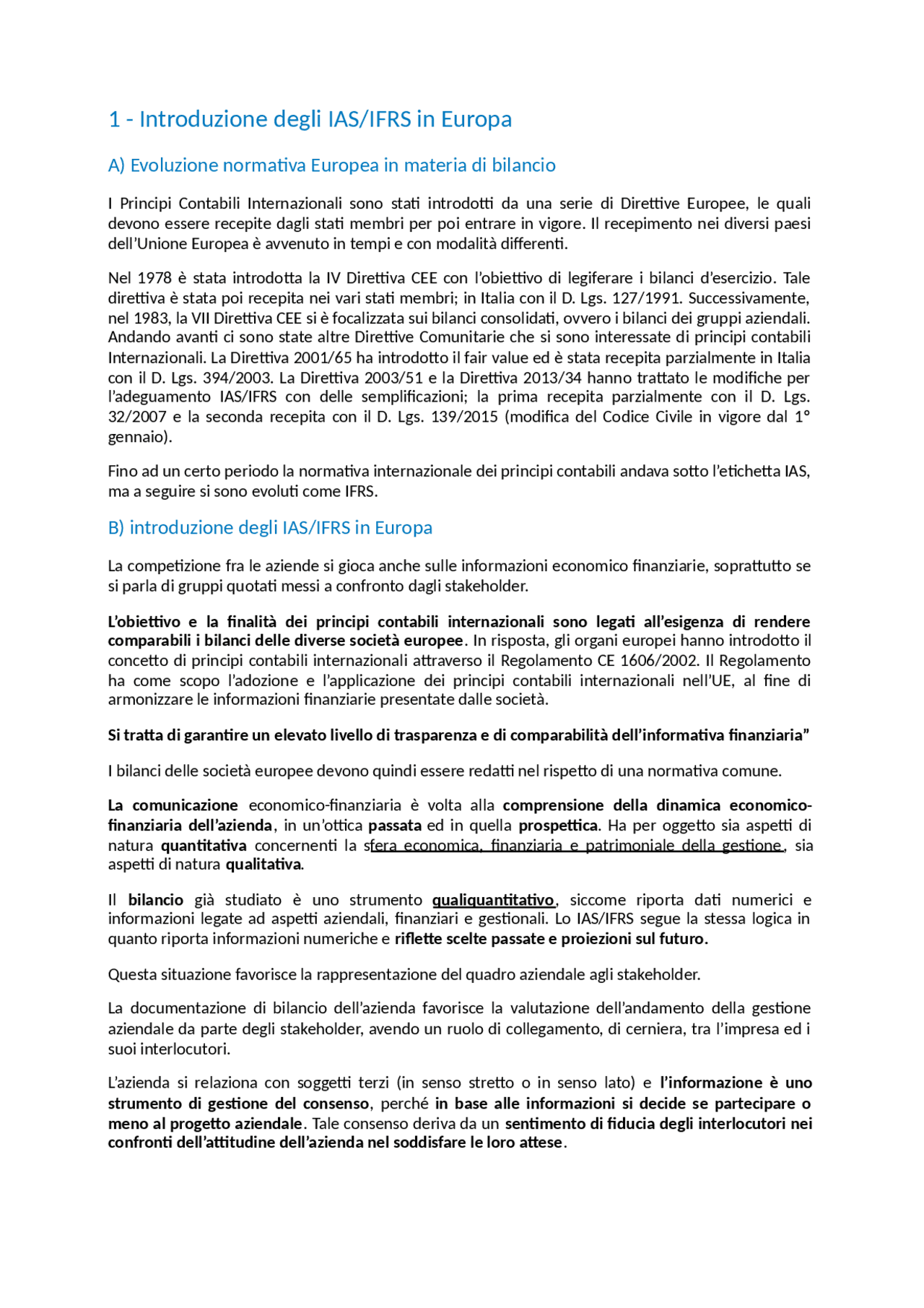 Teoria Principi Contabili Internazionali Docsity