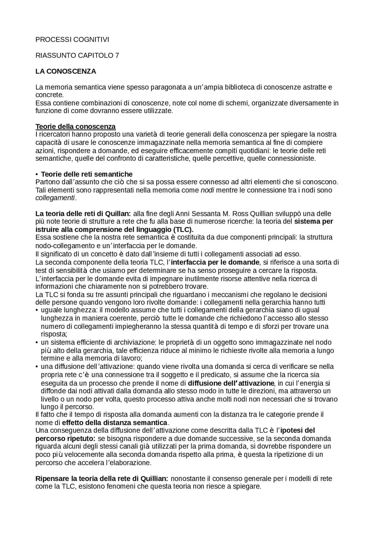 La Conoscenza Riassunto Docsity