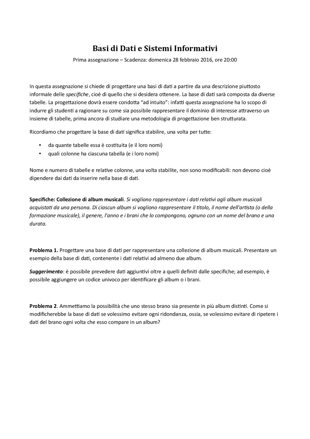 Assegnazione Basi Di Dati Docsity