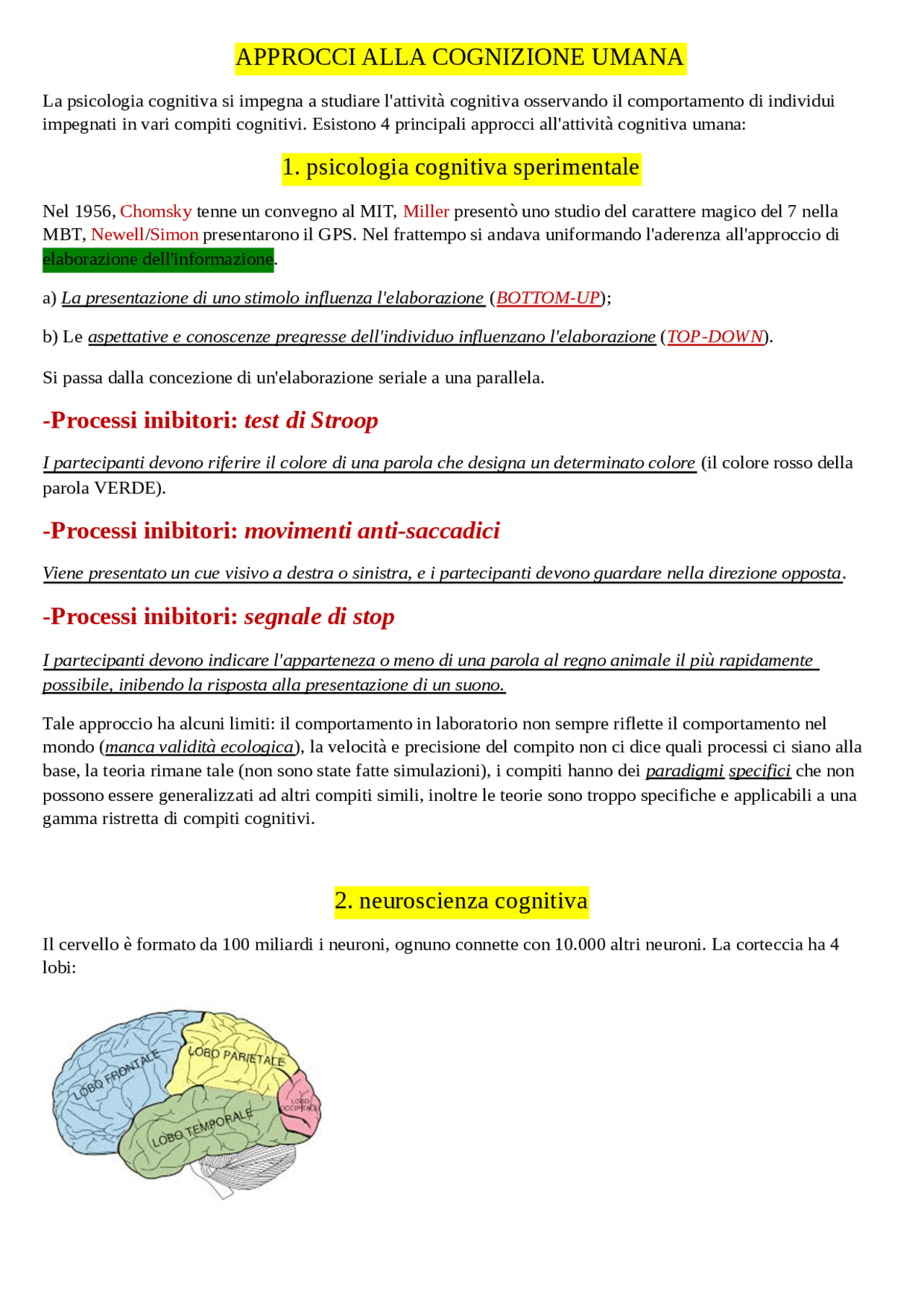 Riassunti Di Psicologia Cognitiva Docsity