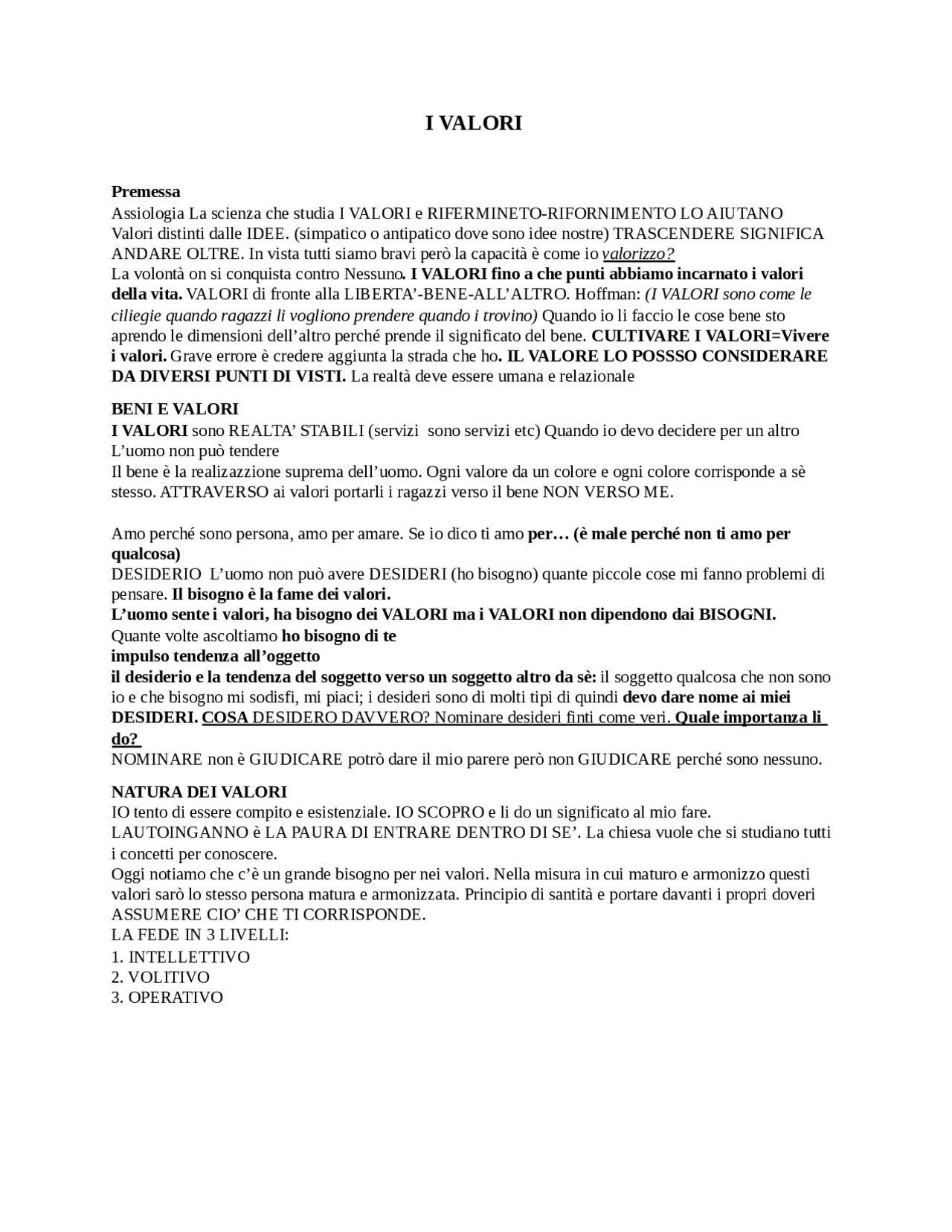 I VALORI della persona - Docsity