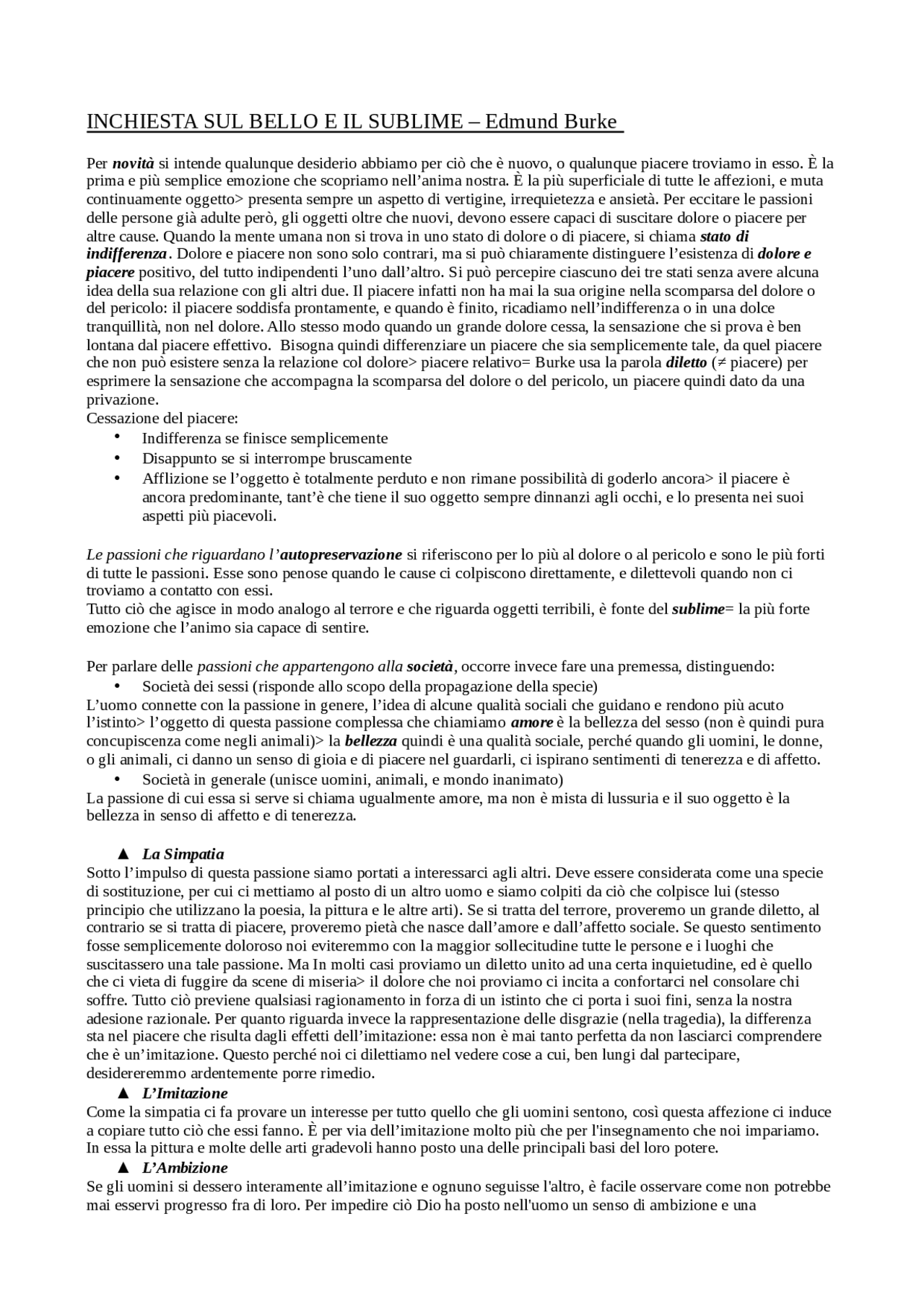 Inchiesta sul bello e il sublime, di Edmund Burke - Docsity