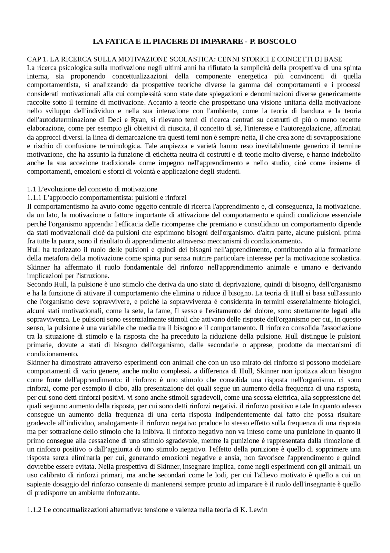 La Fatica E Il Piacere Di Imparare P Boscolo Docsity