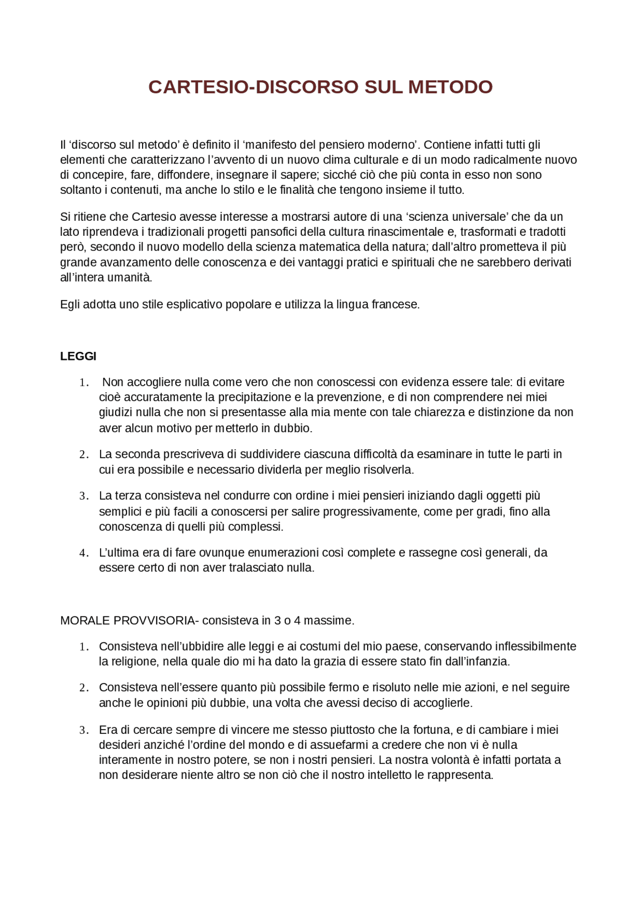 Cartesio Discorso Sul Metodo Docsity