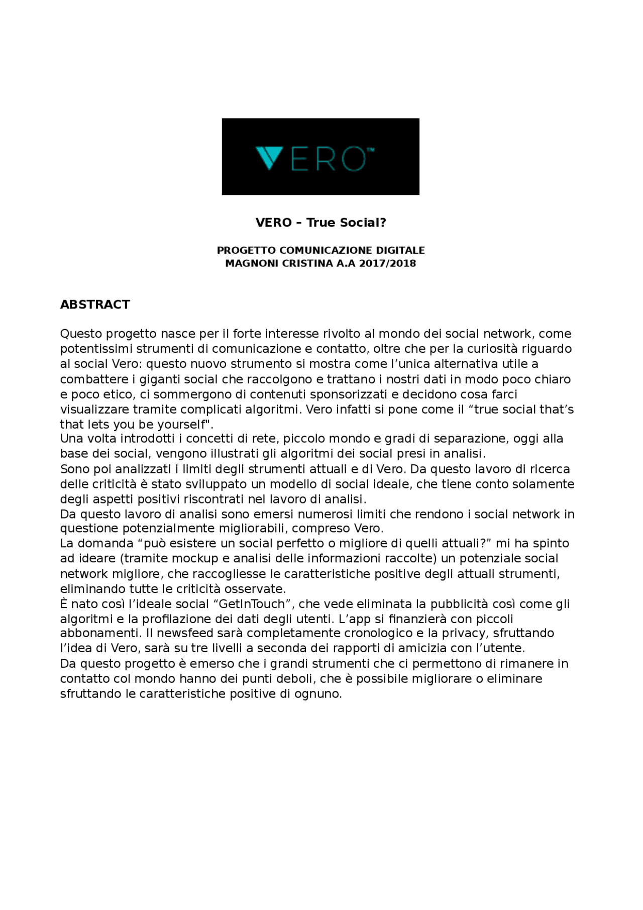 Vero True Social Abstract Riguardo Un Progetto Di Analisi Docsity
