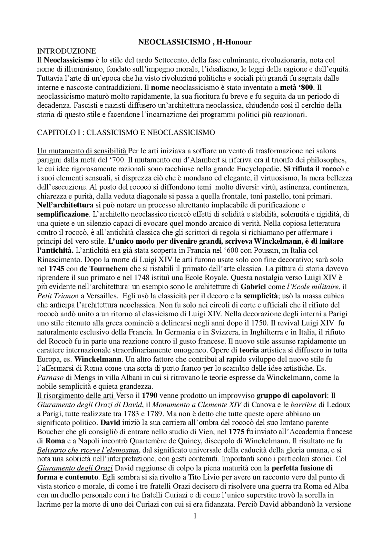 Neoclassicismo H Honour Docsity
