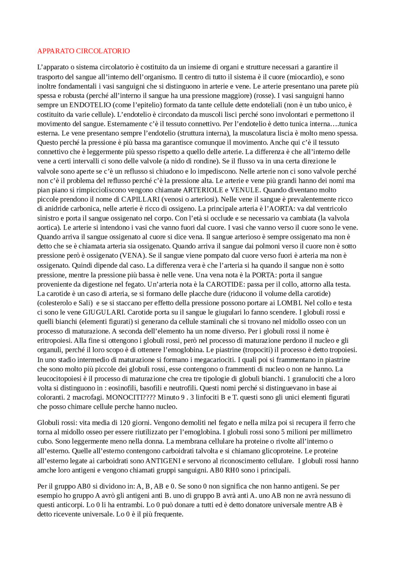 Apparato Circolatorio Docsity