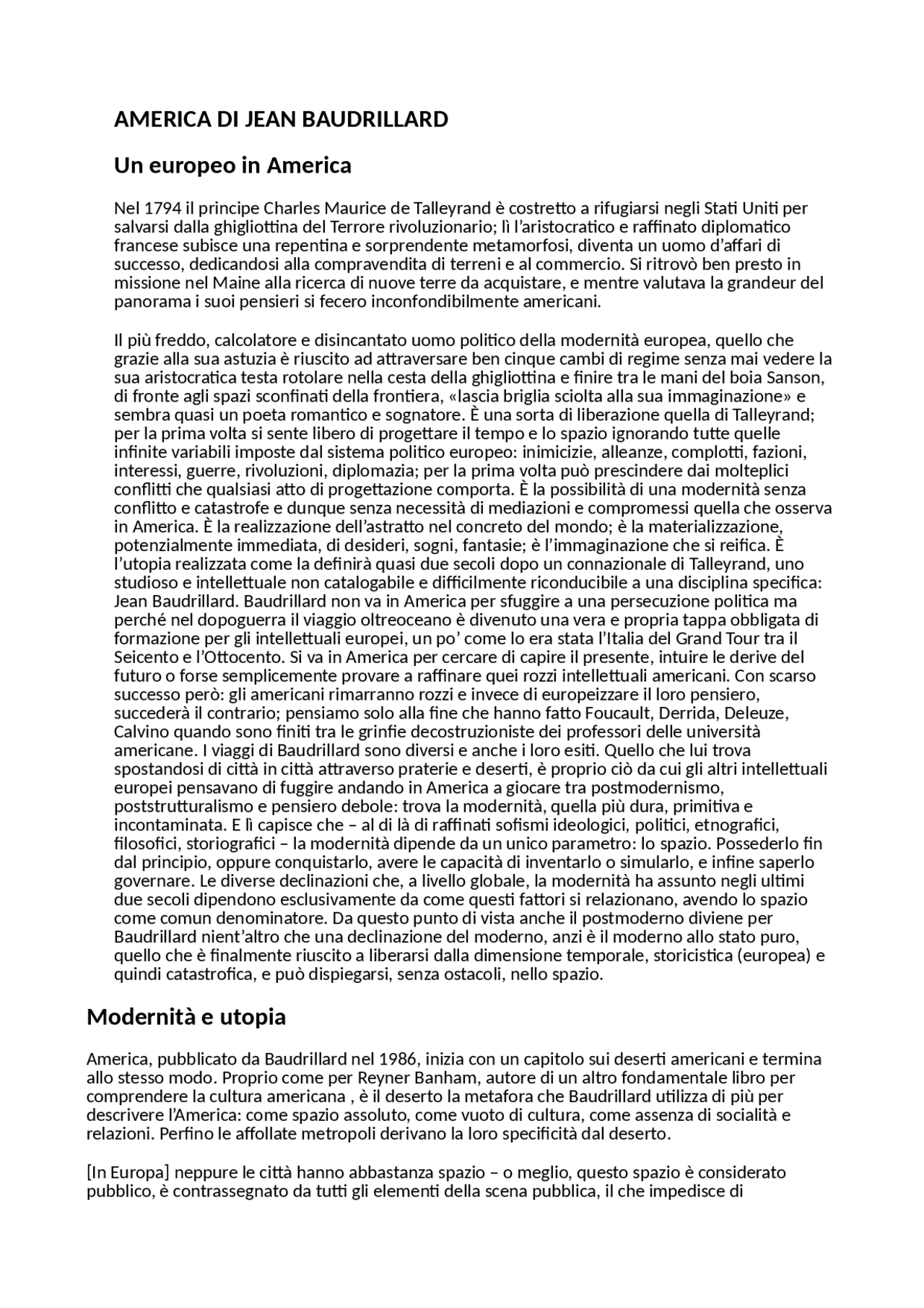 America di Jean Baudrillard - Docsity