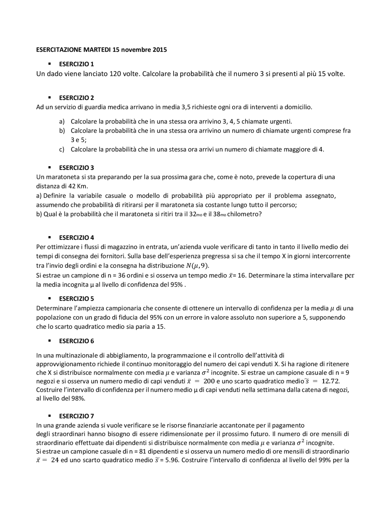Esercizi Di Statistica Docsity