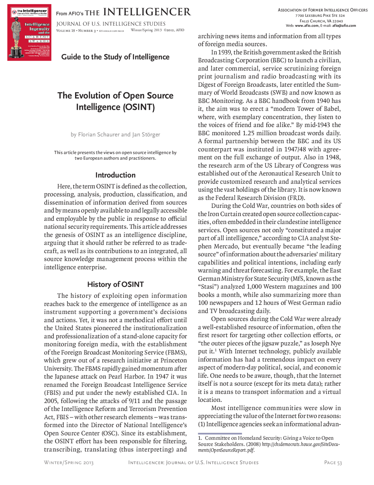 SCHAURER-STORGER-The evolution of open source intelligence - Docsity