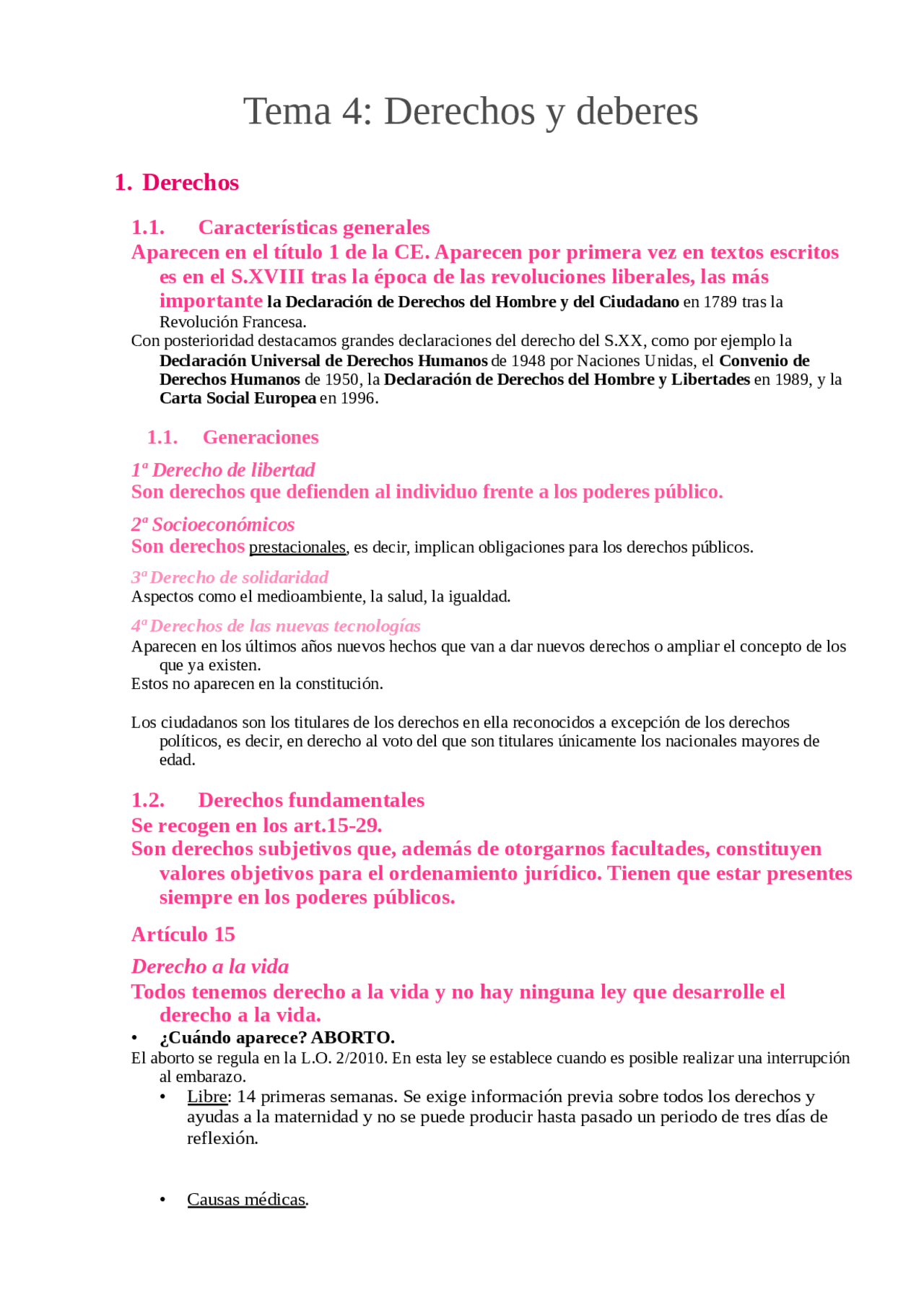Tema 4. Derechos y deberes - Docsity