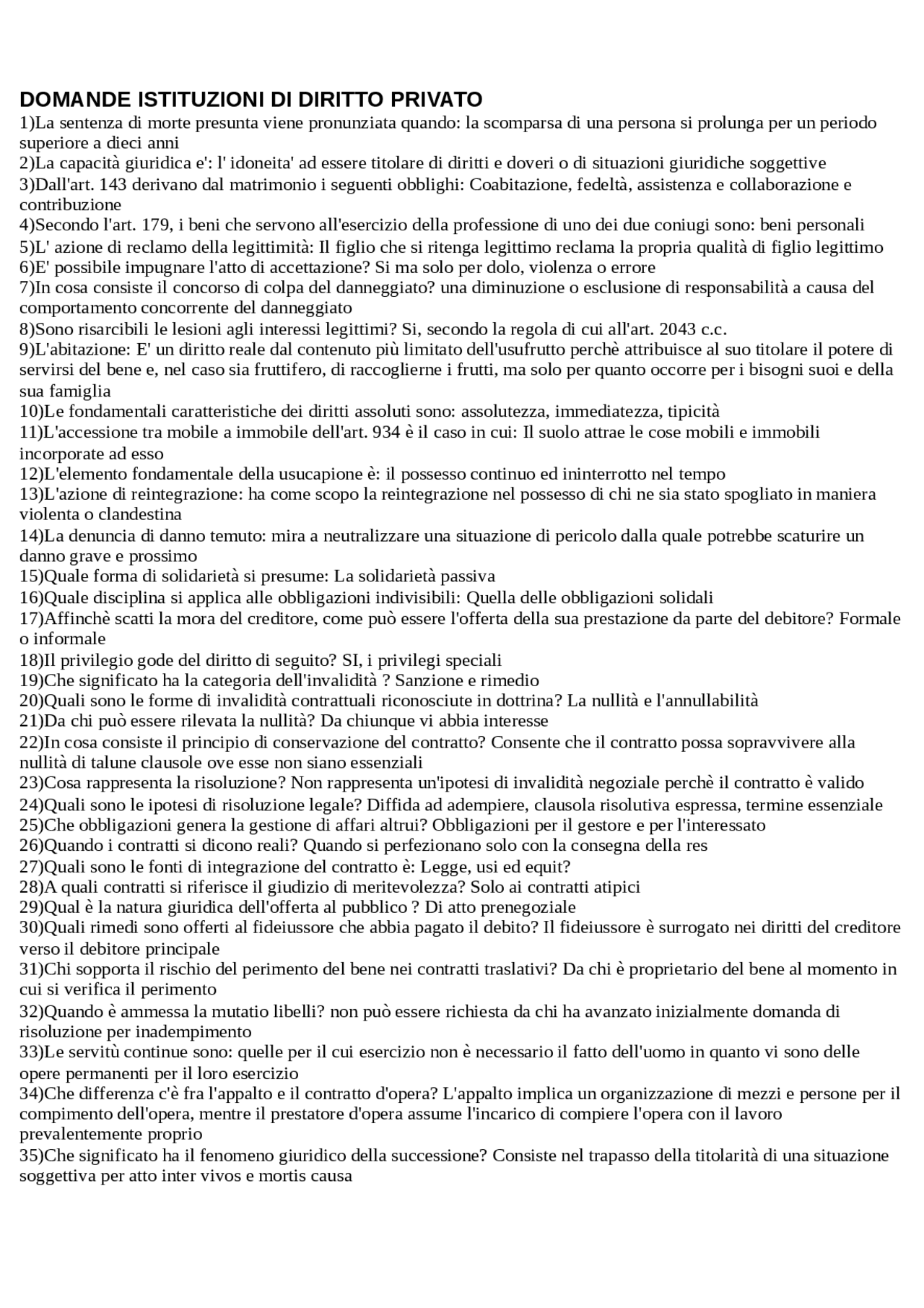 Istituzioni di Diritto Privato - Uni Pegaso - Docsity