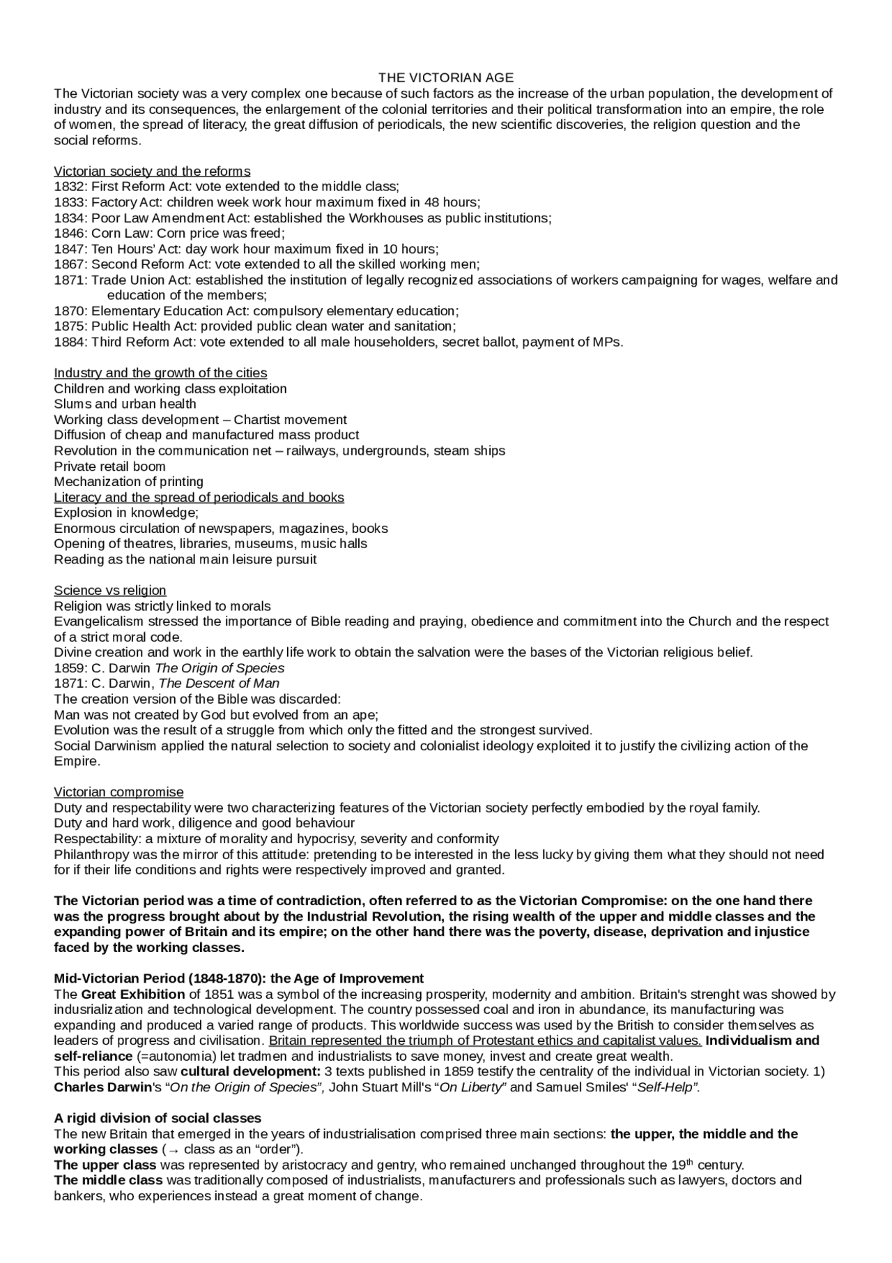 The Victorian Age Riassunto Inglese Docsity