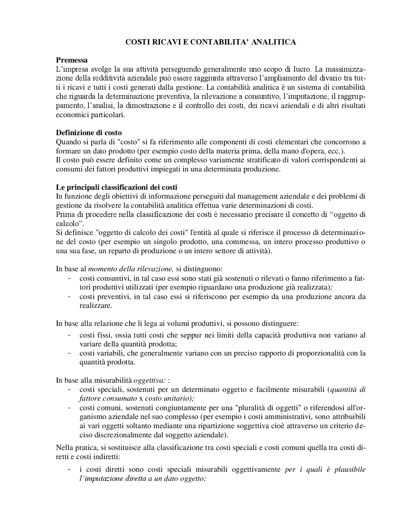 Contabilità Analitica Docsity