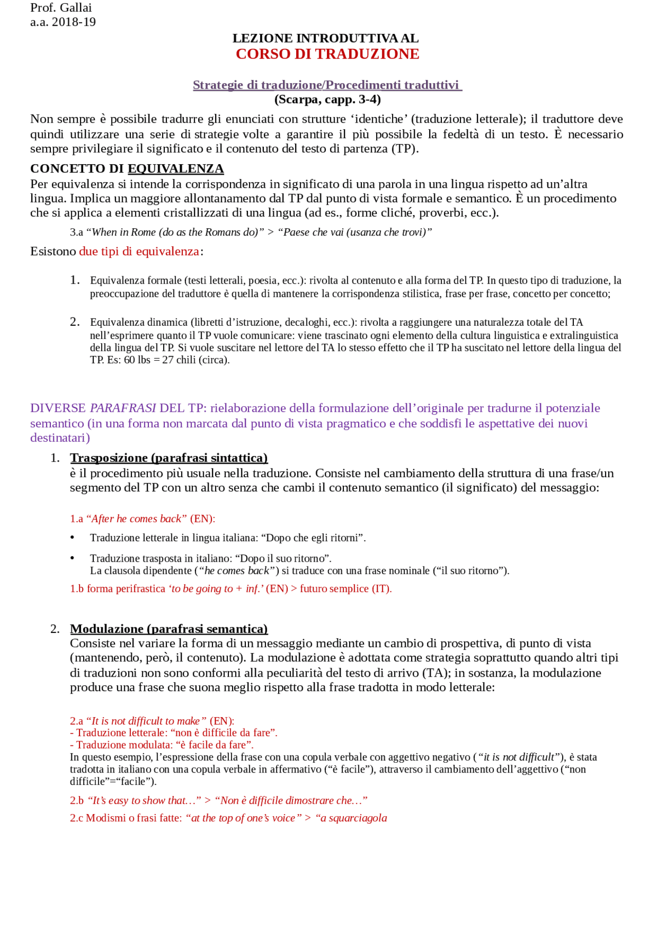 Strategie Per Tradurre Docsity