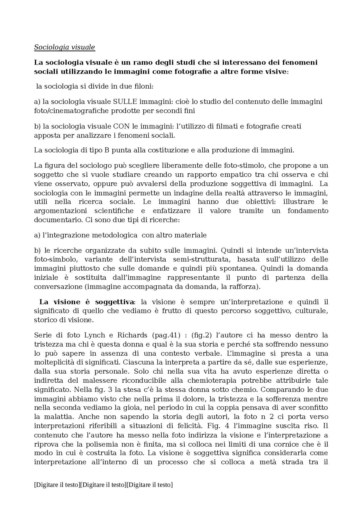 Riassunto Sociologia Visuale Docsity