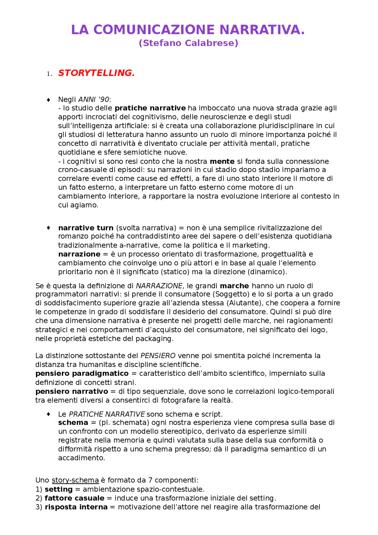 Riassunto La Comunicazione Narrativa Docsity