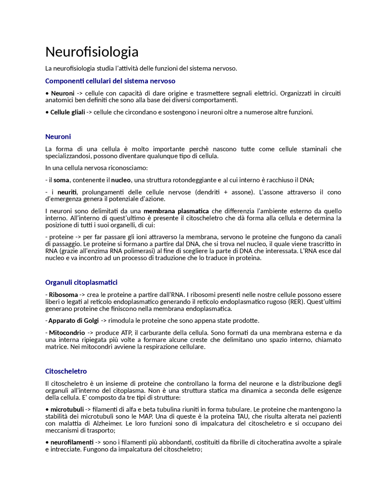 Appunti Completi Di Neurofisiologia Docsity