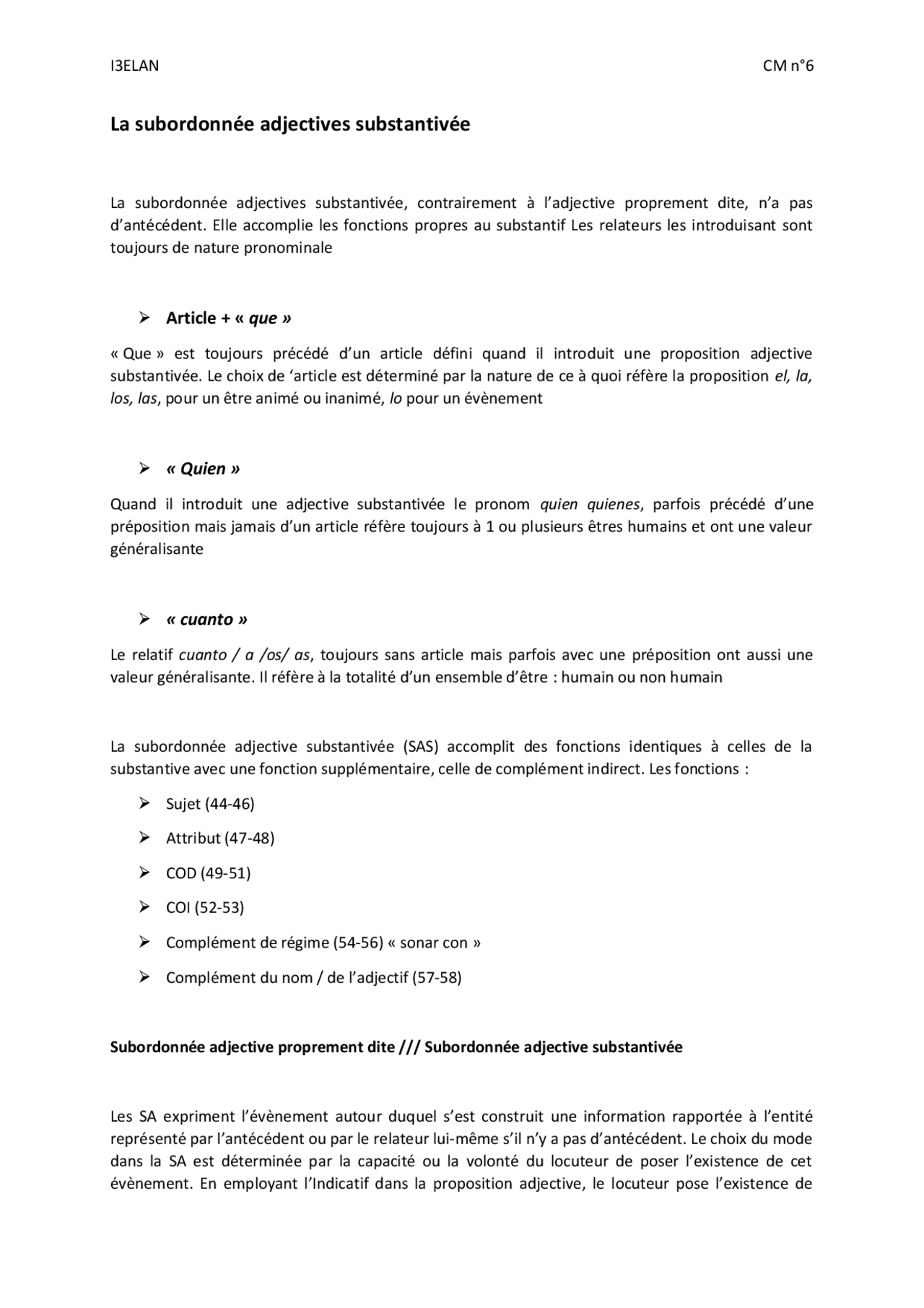Grammaire La Subordonnée Adjectives Substantivée Docsity