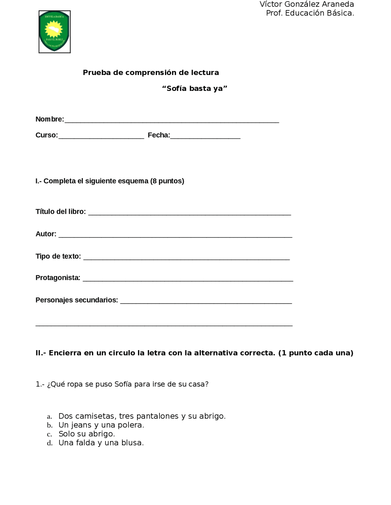 Evaluacion Sofia Basta Ya - Docsity