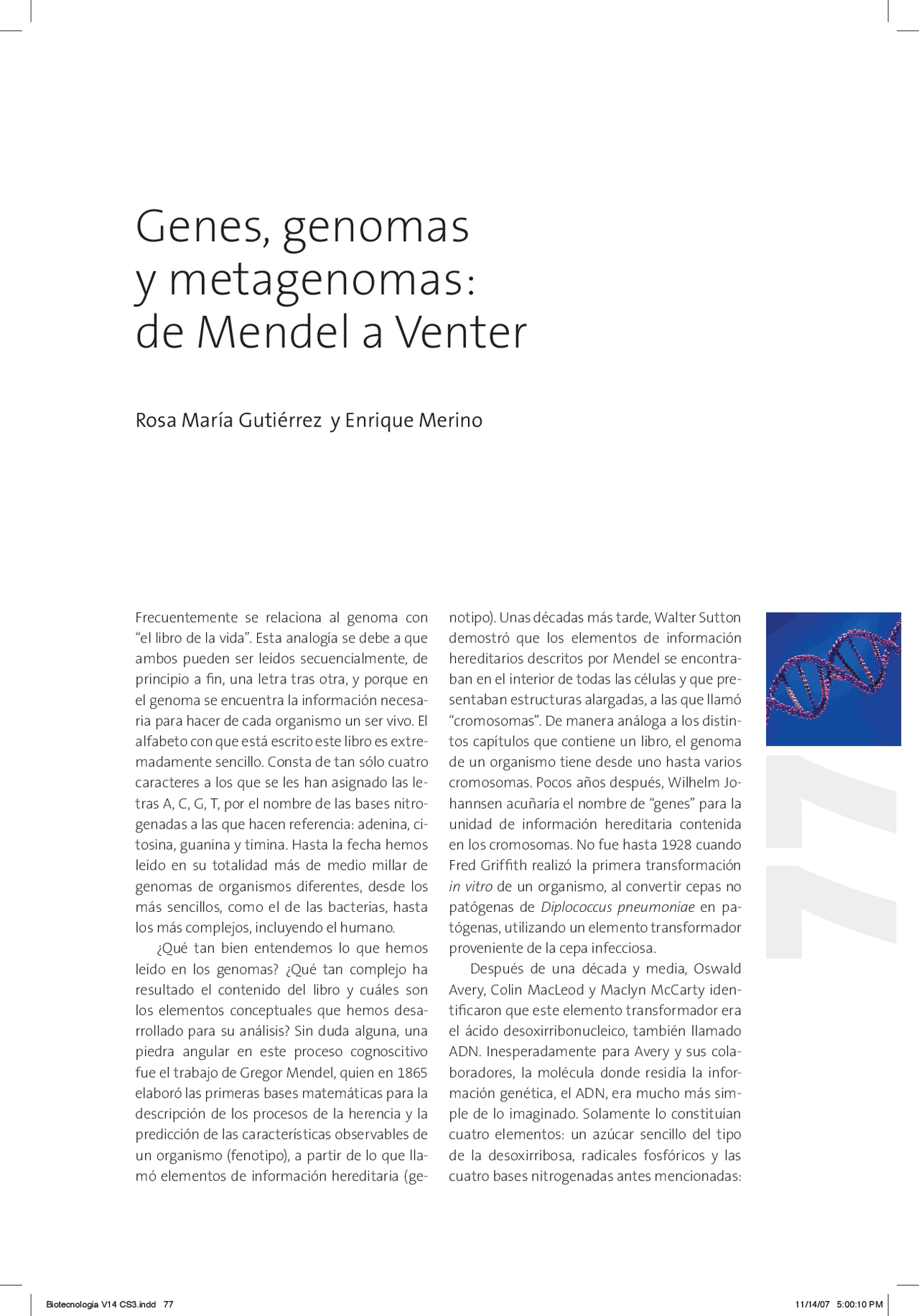 Genes, genomas y metagenomas: de Mendel a Venter - Docsity