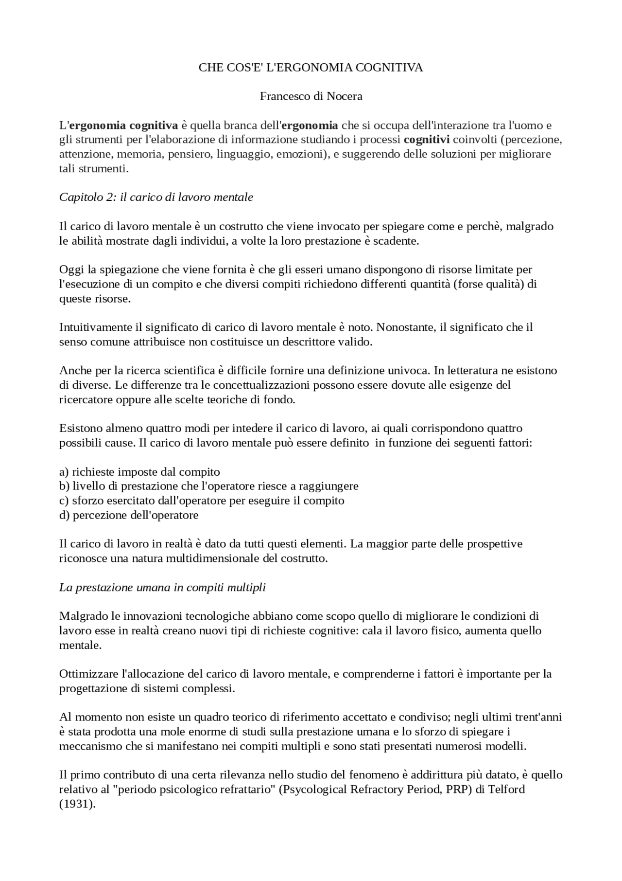 Esame Di Psicologia Cognitiva Docsity