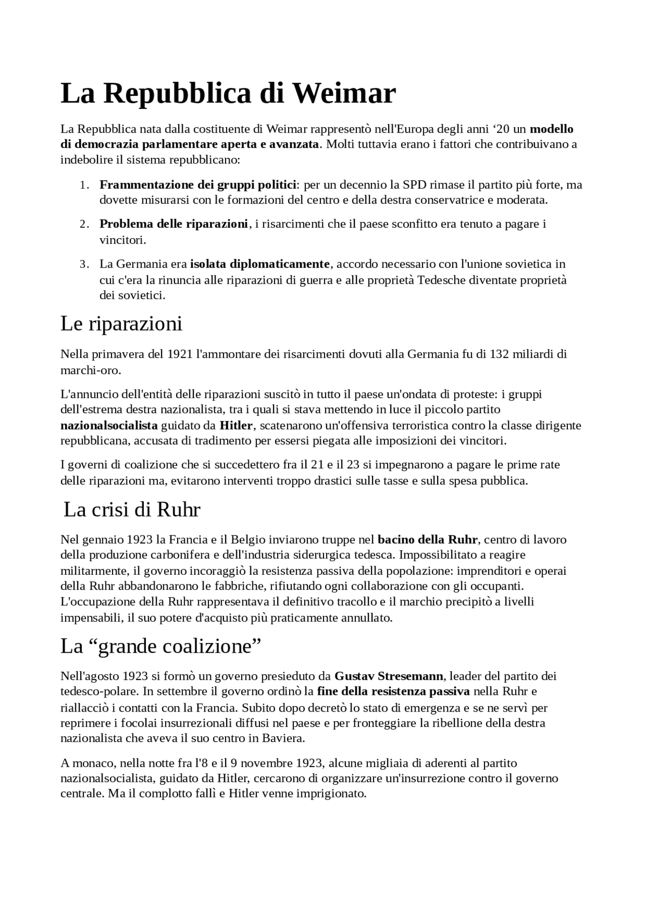 Repubblica Di Weimar Docsity