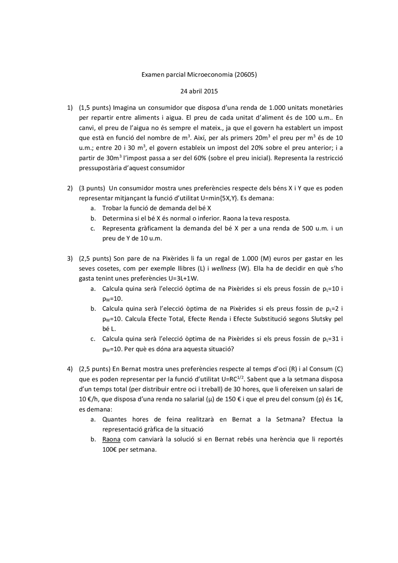 Examen Microeconomía 2015 Docsity