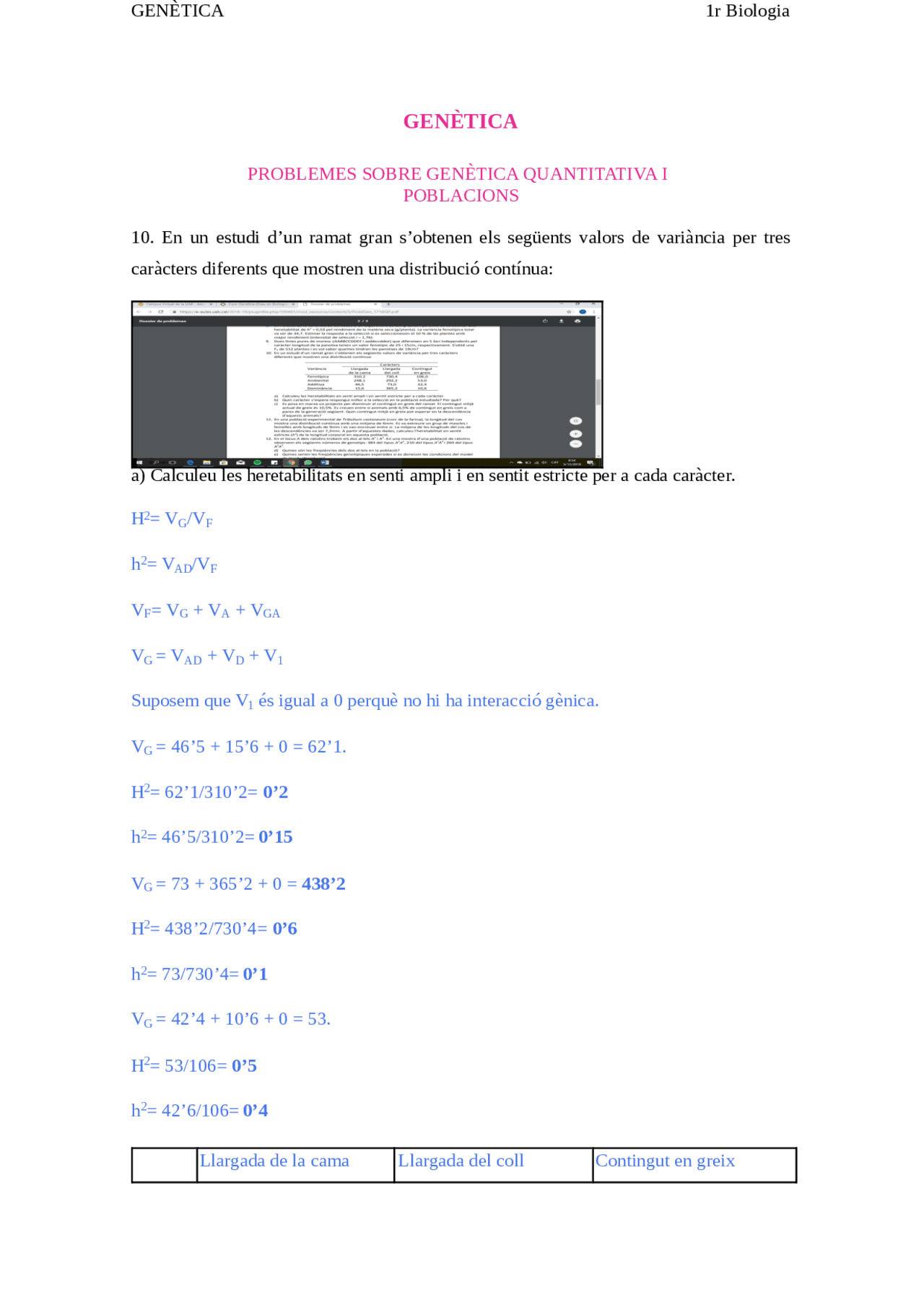 Problemes De GenÈtica Quantitativa I Poblacions Docsity