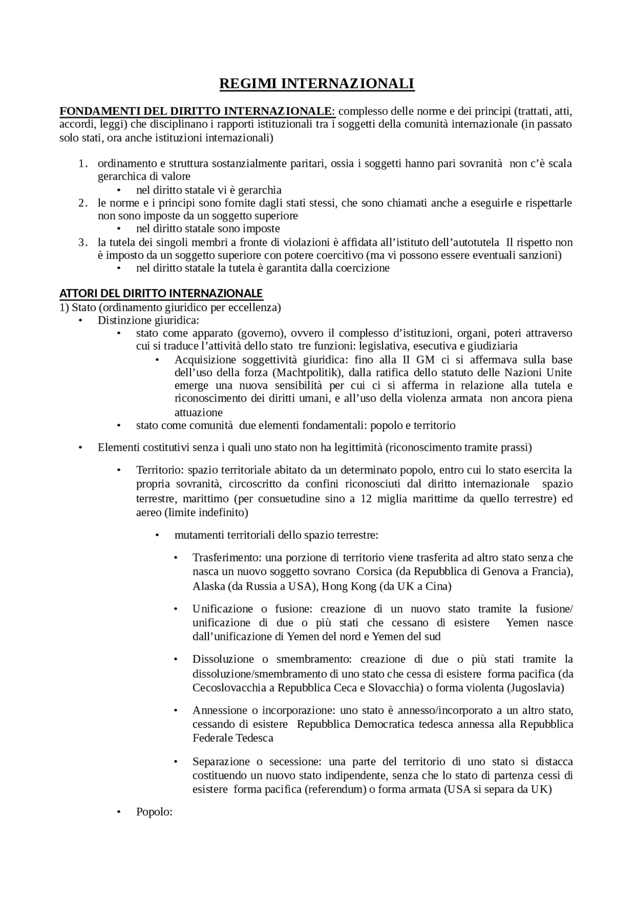 Appunti Regimi Internazionali Galantini Docsity
