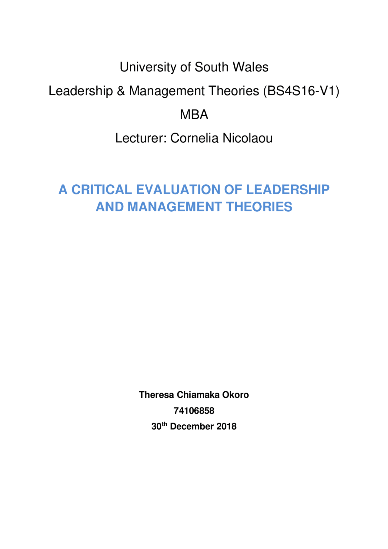 Leadership And Management Theories Docsity