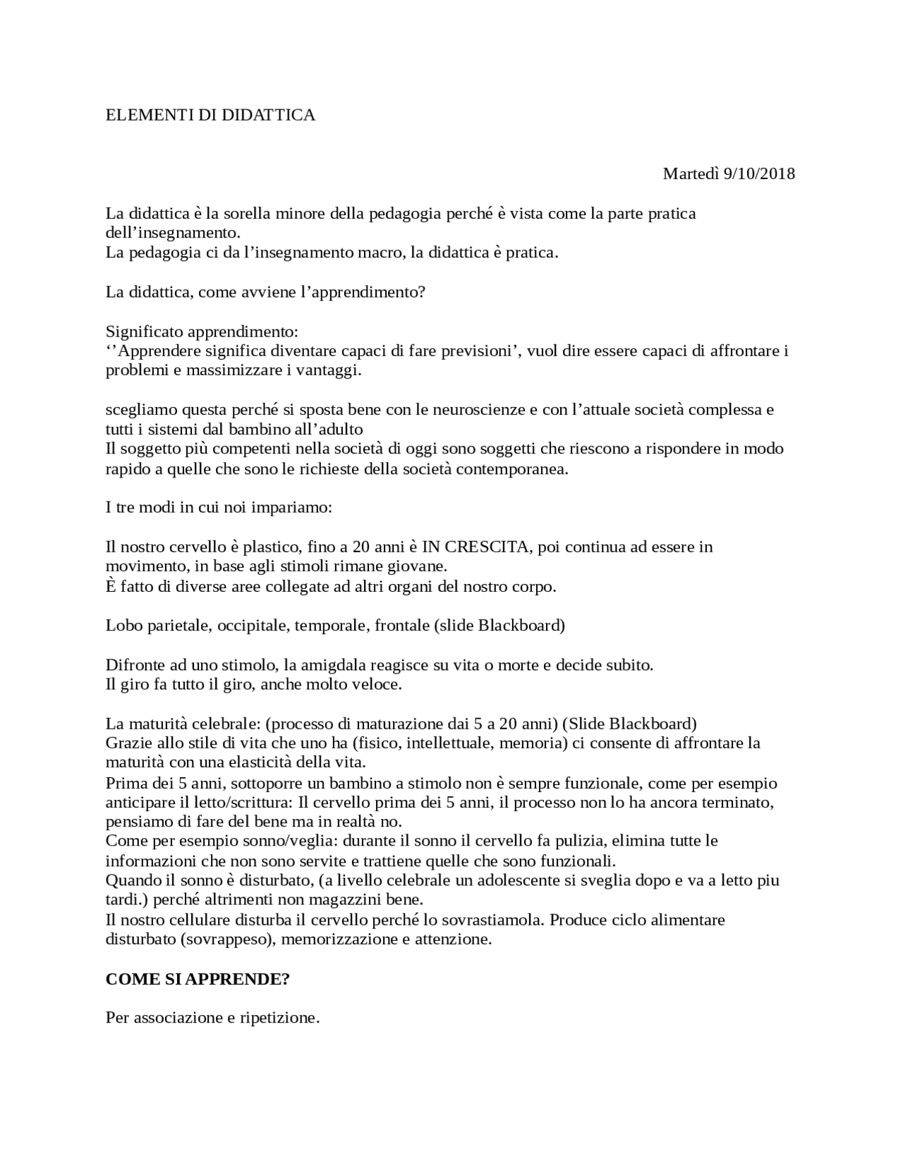 Elementi Di Didattica Docsity
