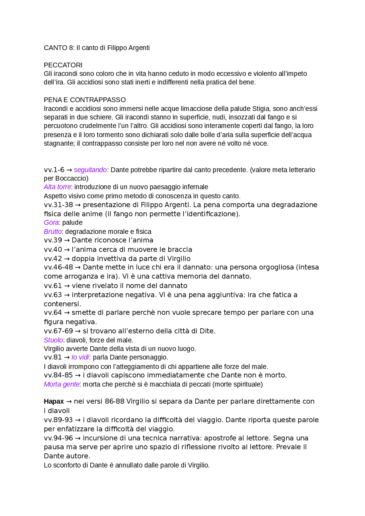 Canto 8, Inferno, Divina Commedia, Dante - Docsity