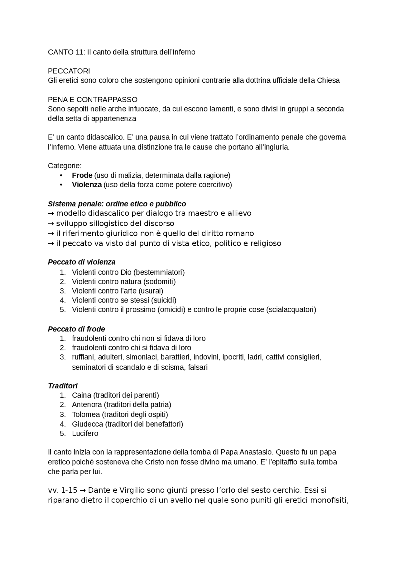 Canto 11, Inferno, Divina Commedia, Dante - Docsity