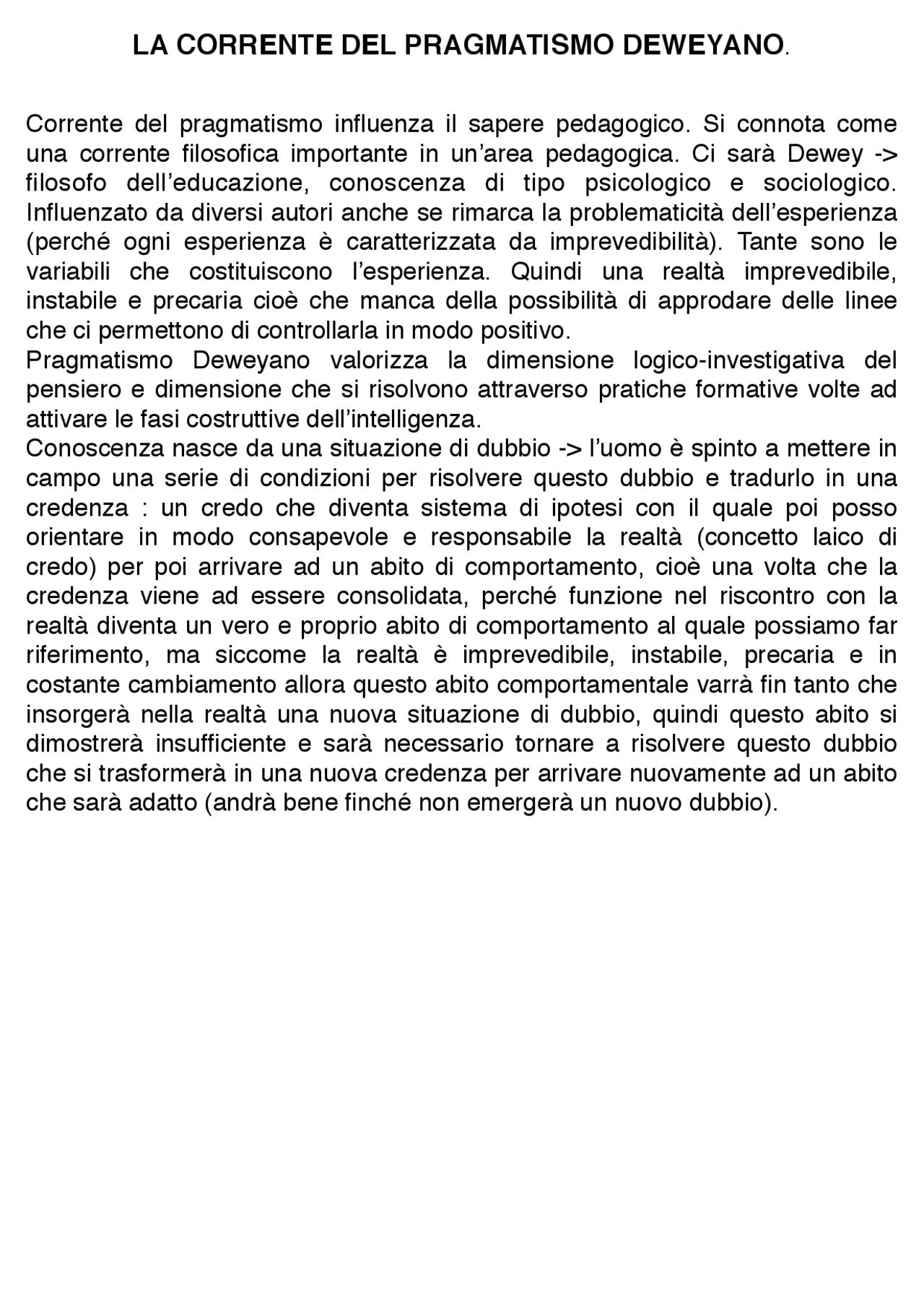 Pragmatismo Di Dewey Docsity