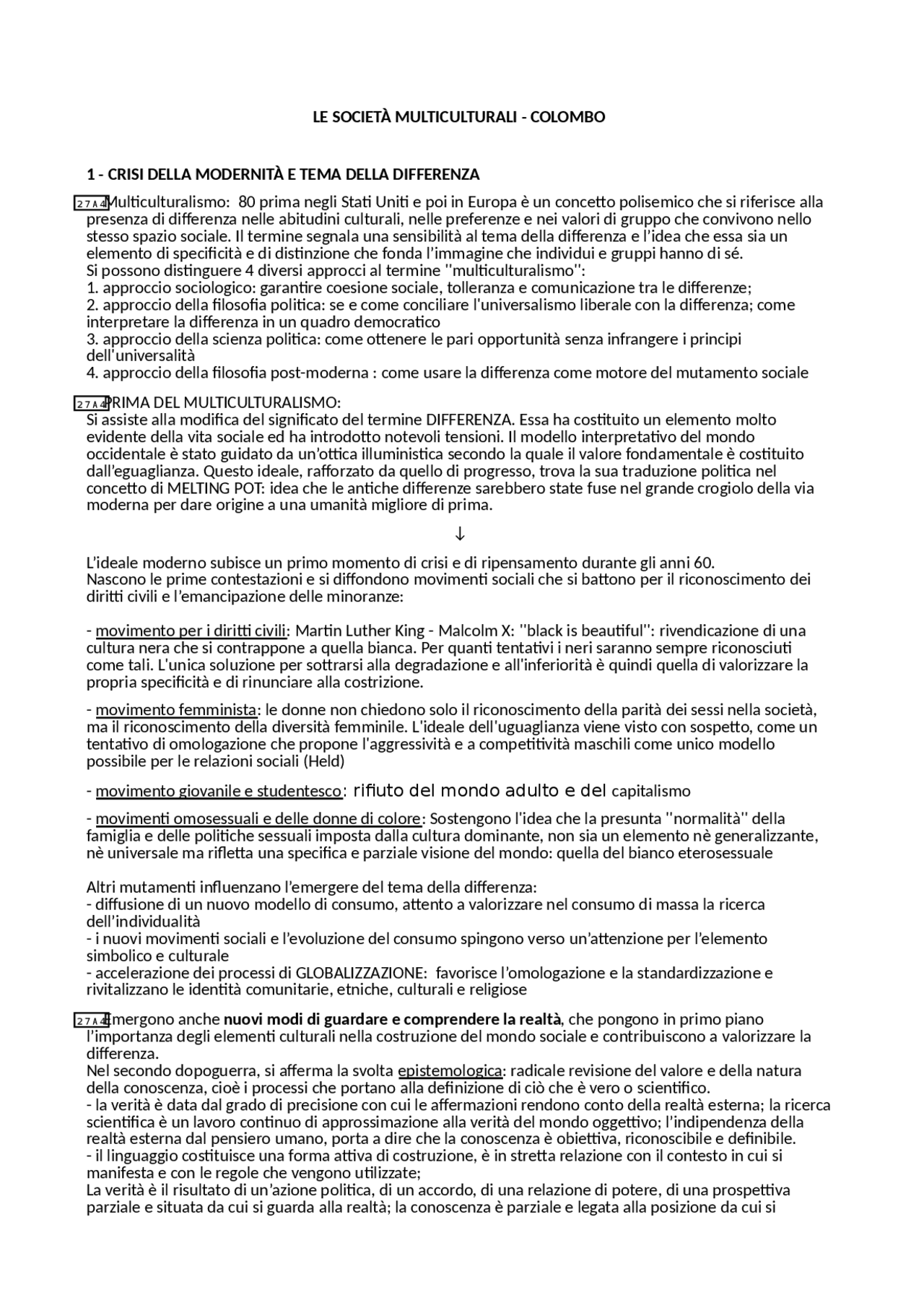 Le Società Multiculturali Colombo Docsity