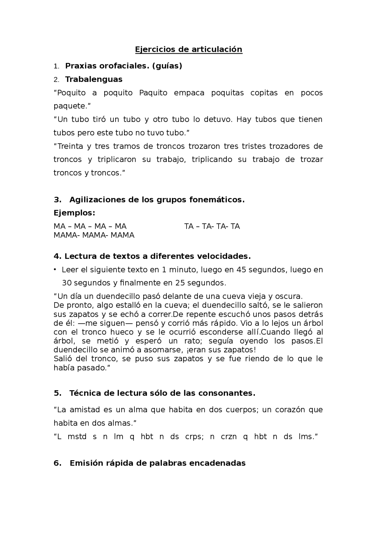 Ejercicios de articulación - Docsity