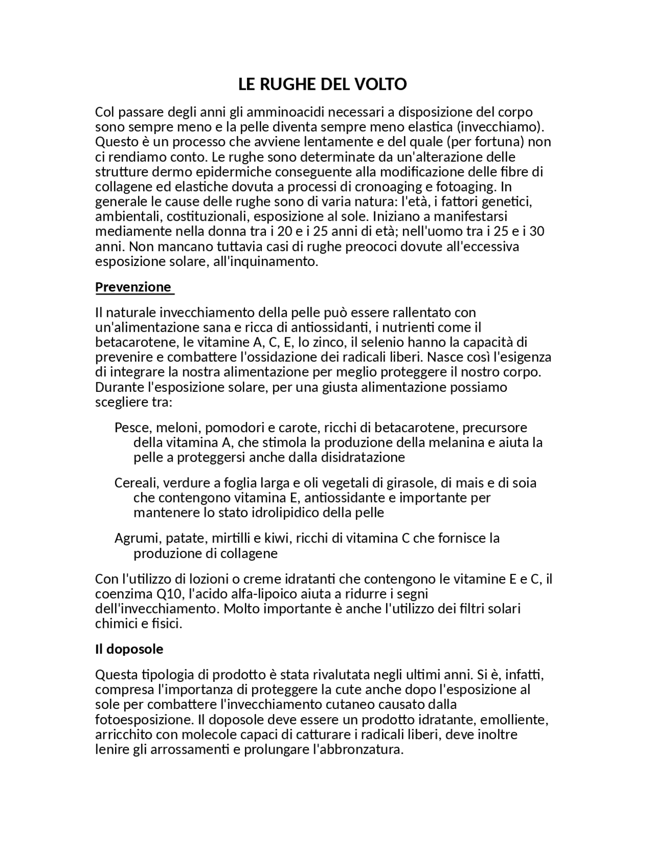 Che cosa sono le rughe del volto - Docsity