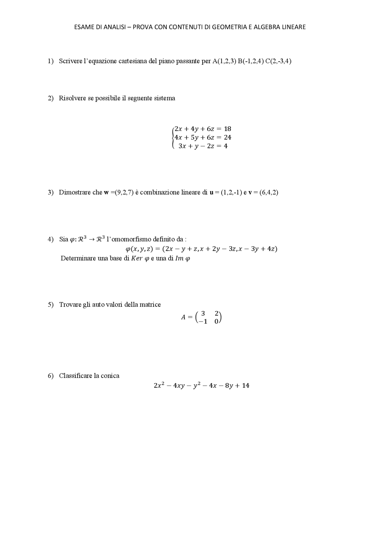 Prova intercorso analisi uno (2) - Docsity Prova intercorso analisi uno (2) - Docsity