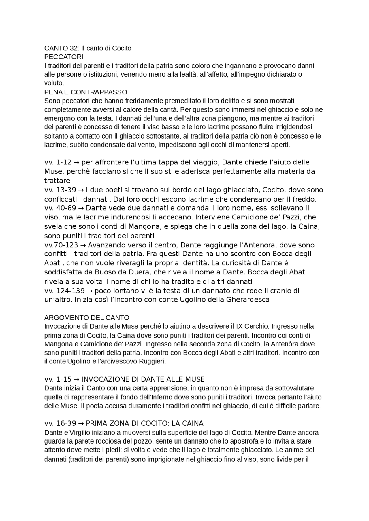 Canto 32, Inferno, Divina Commedia, Dante | Sintesi del corso di ...