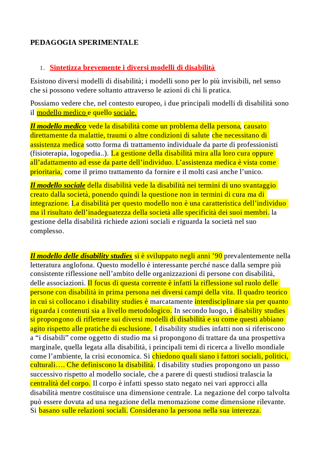 Modelli Di Disabilità Docsity