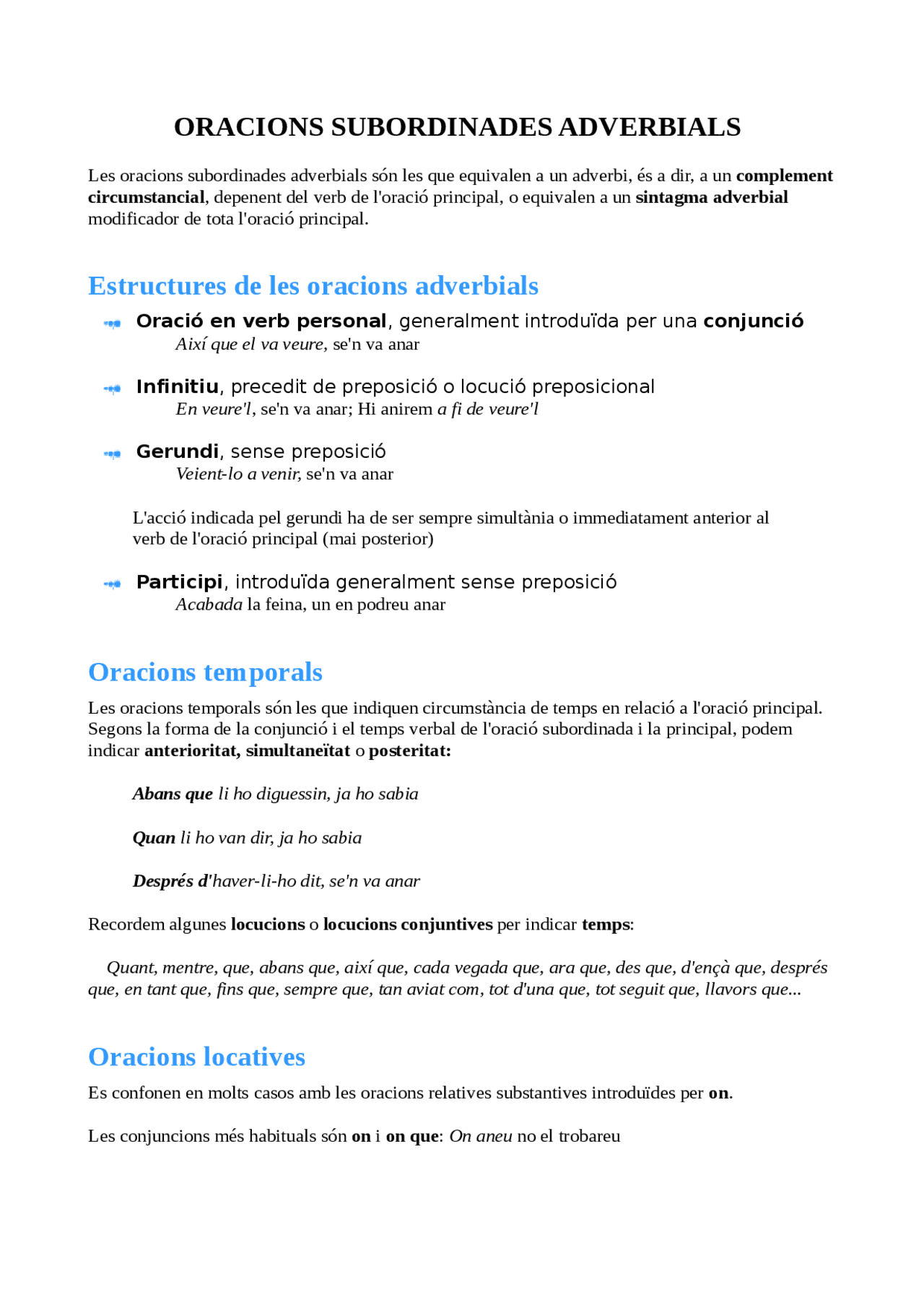 Oracions Subordinades Adverbials Docsity