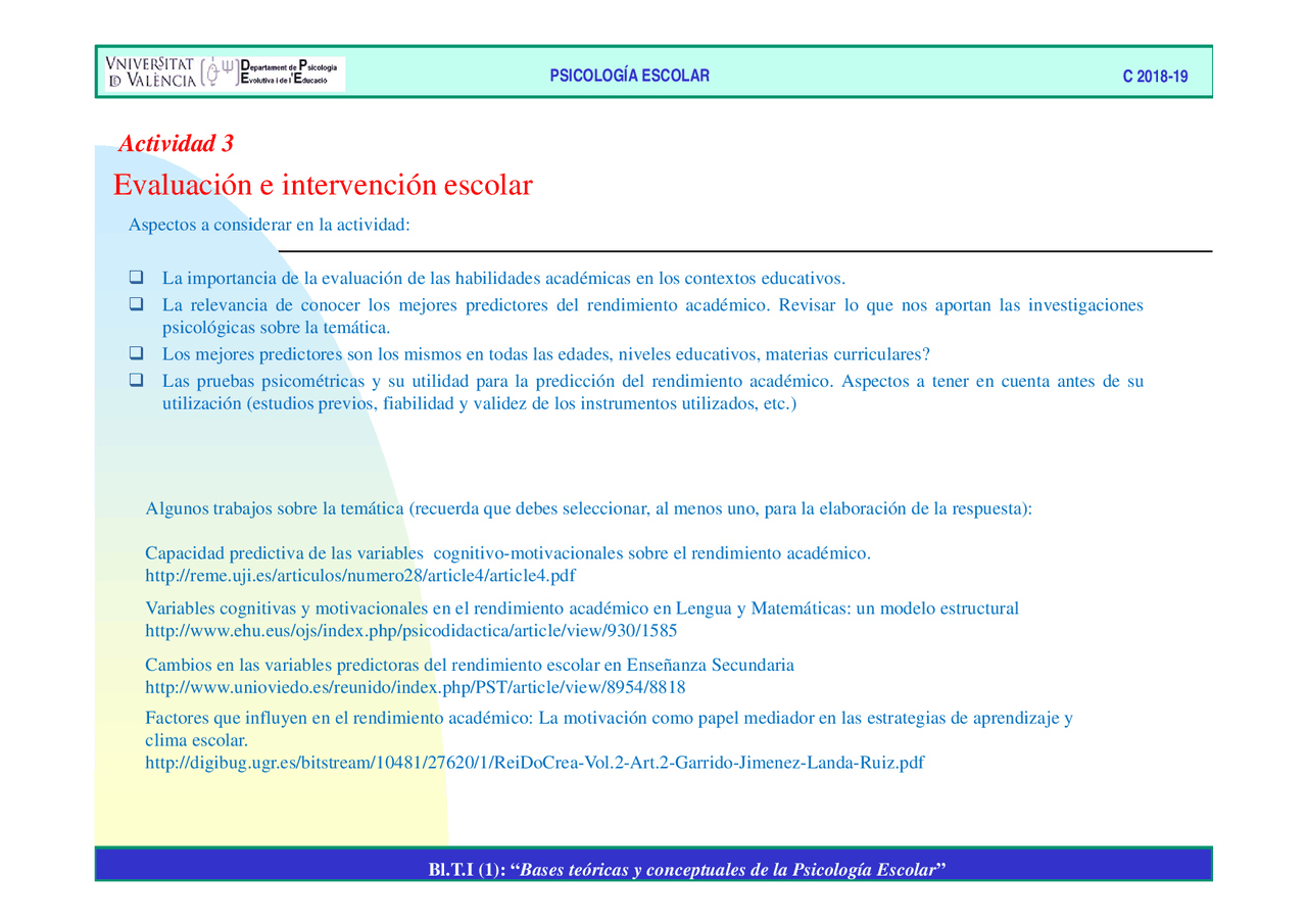 Actvidad Psicologia Escolar Docsity