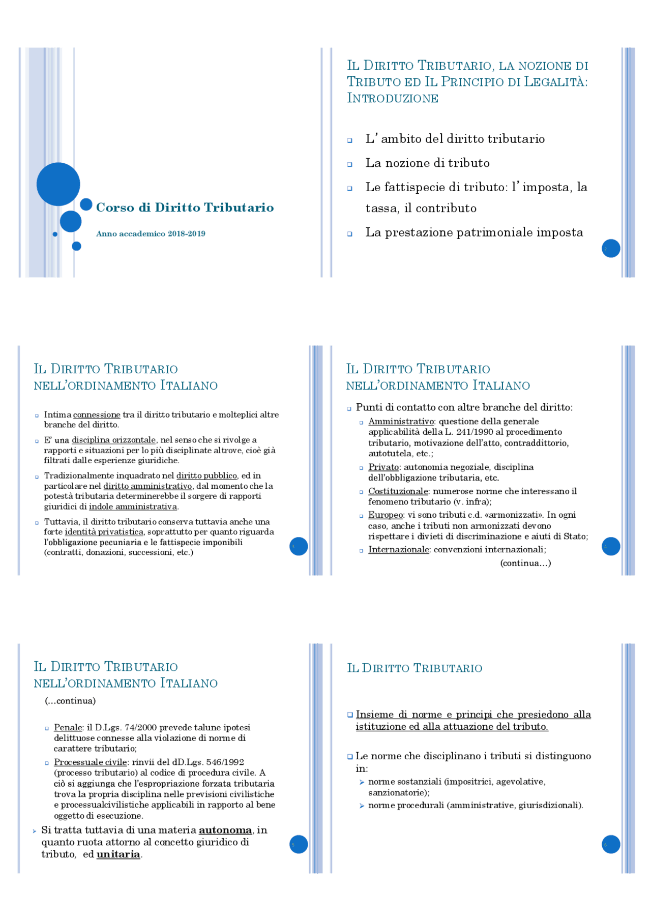 DIRITTO TRIBUTARIO, PARTE GENERALE (Ballancin) - SLIDES - Docsity